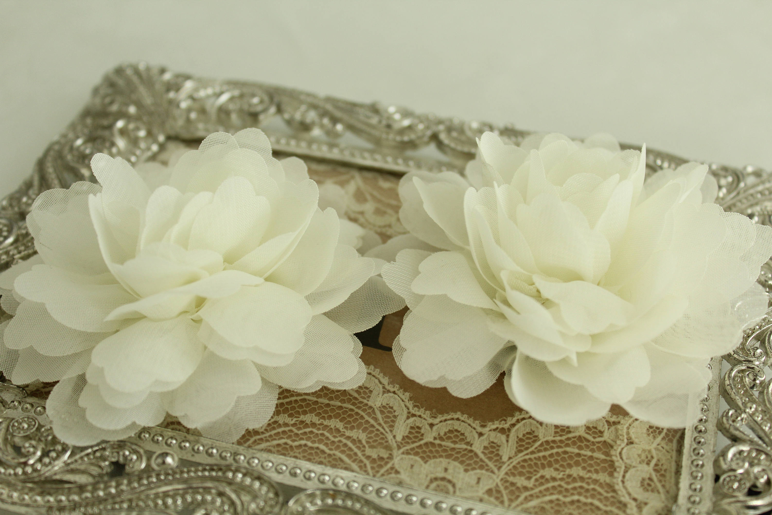 Ivory Chiffon Fabric Flower FLW-14 NO CLIPS | Etsy