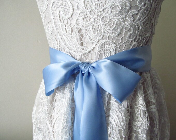 Bluebird Bridal Sash / Double Face Sash Ribbon / Satin Ribbon Sash Belt ...