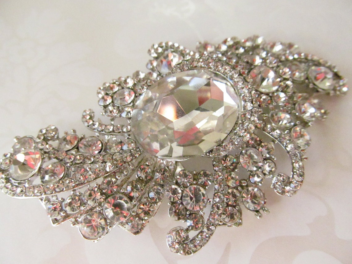 Rhinestone Brooch / Bridal Brooch / Crystal Brooch Component / - Etsy