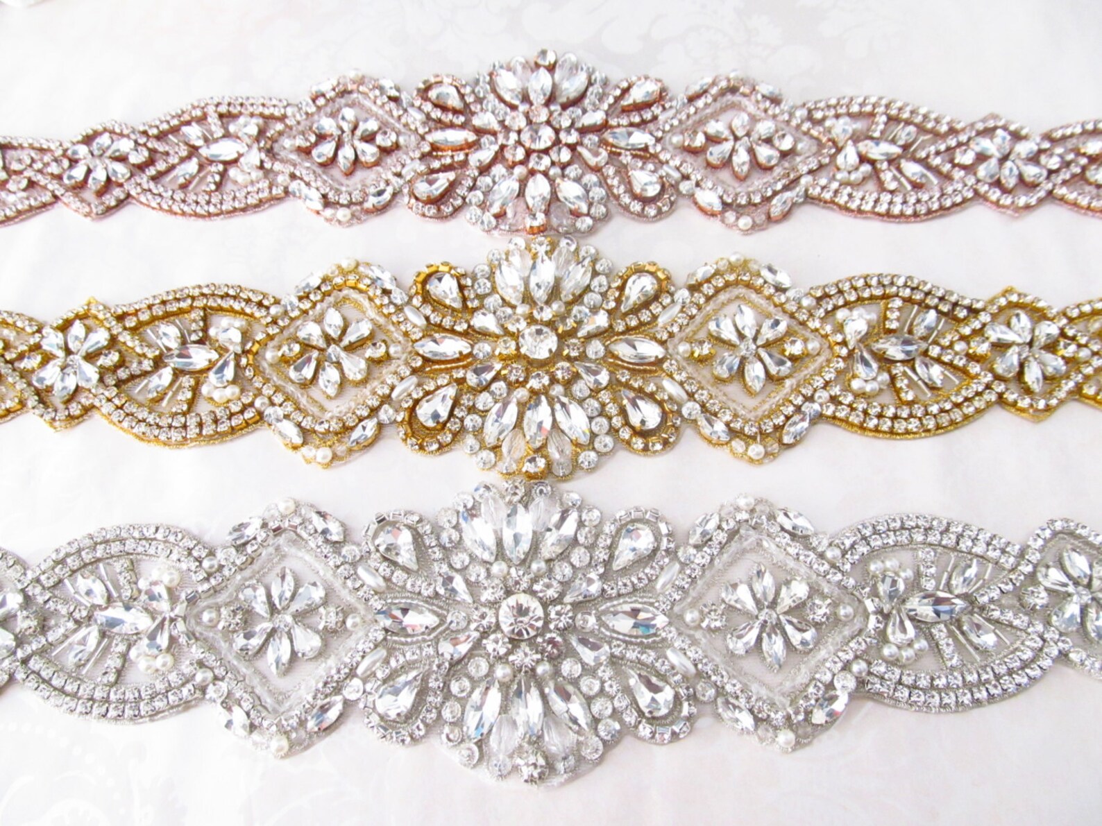Gold Rhinestone Applique 17 In. Long / Bridal Applique / Gold | Etsy