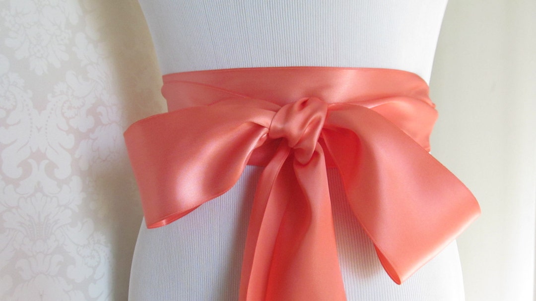 Coral Bridal Sash / Double Face Sash Ribbon / Ribbon Sash / 12ft Sash ...