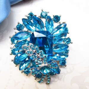 Turquoise Blue Rhinestone Brooch / Blue Crystal Brooch Component ...