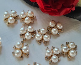 Large Pearl W/ Rhinestones Embellishment Centers Ivory Choose 3 or 12 ...