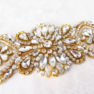Gold Rhinestone Applique 17 In. Long / Bridal Applique / Gold - Etsy