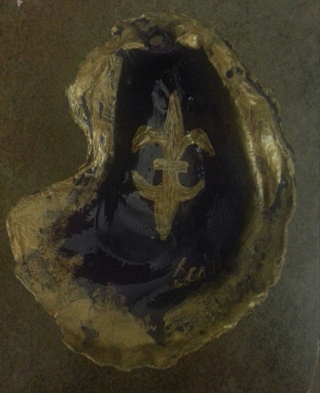 Oyster Shell With Fleur De Lis Hand Painted Featuring a Purple and Gold ...