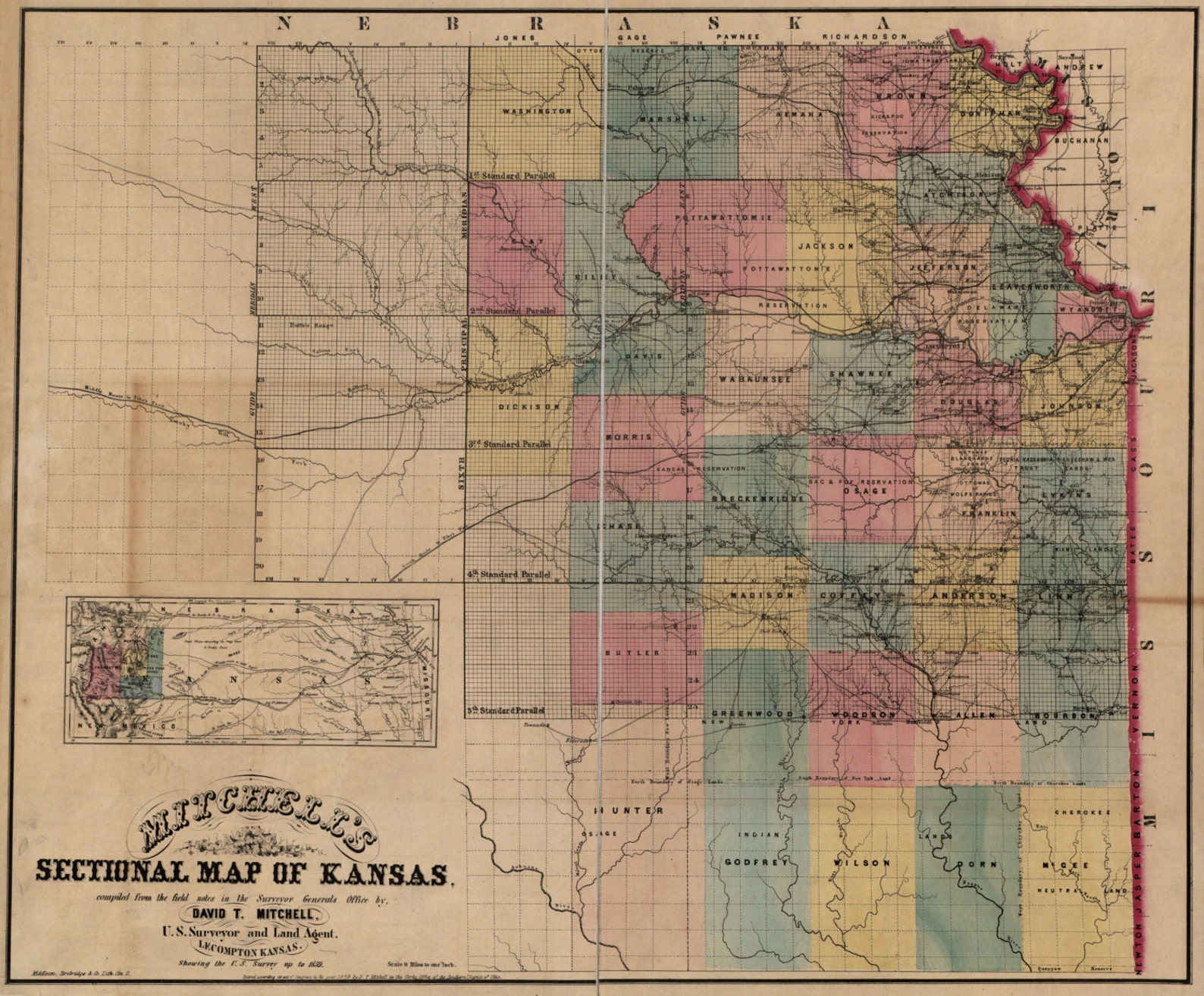 1859 Map of Kansas DIGITAL DOWNLOAD Mitchell's Map of Kansas - Very ...