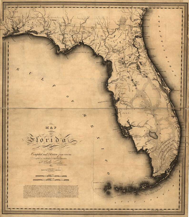 1823 Map of Florida DIGITAL DOWNLOAD Map of Florida Before It Became A ...