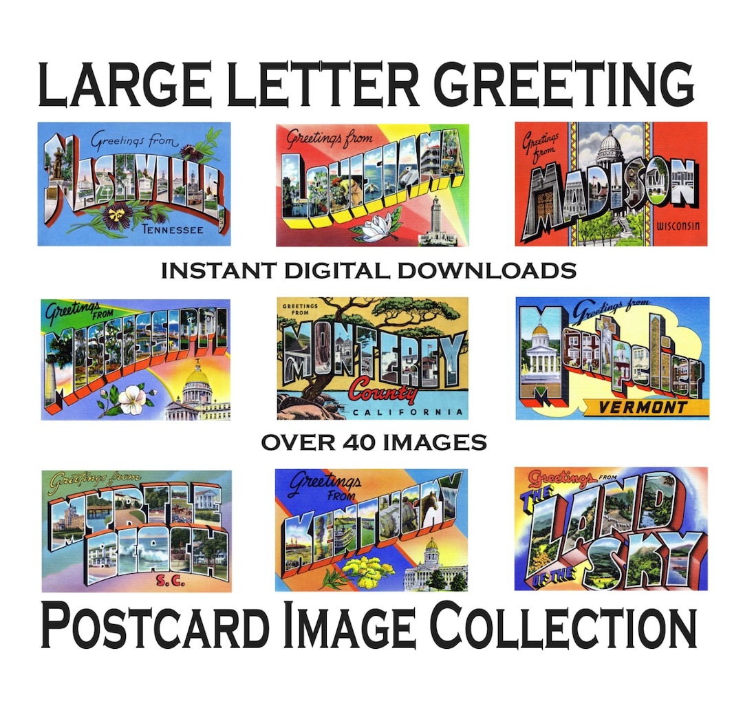 Large Letter Greeting Postcard Collection DIGITAL DOWNLOAD - Over 40 ...