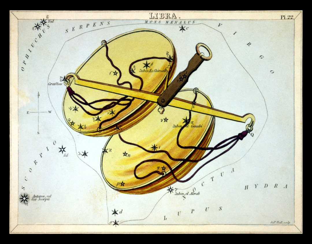 LIBRA September October Constellation ZODIAC Star Chart ASTRONOMY ...