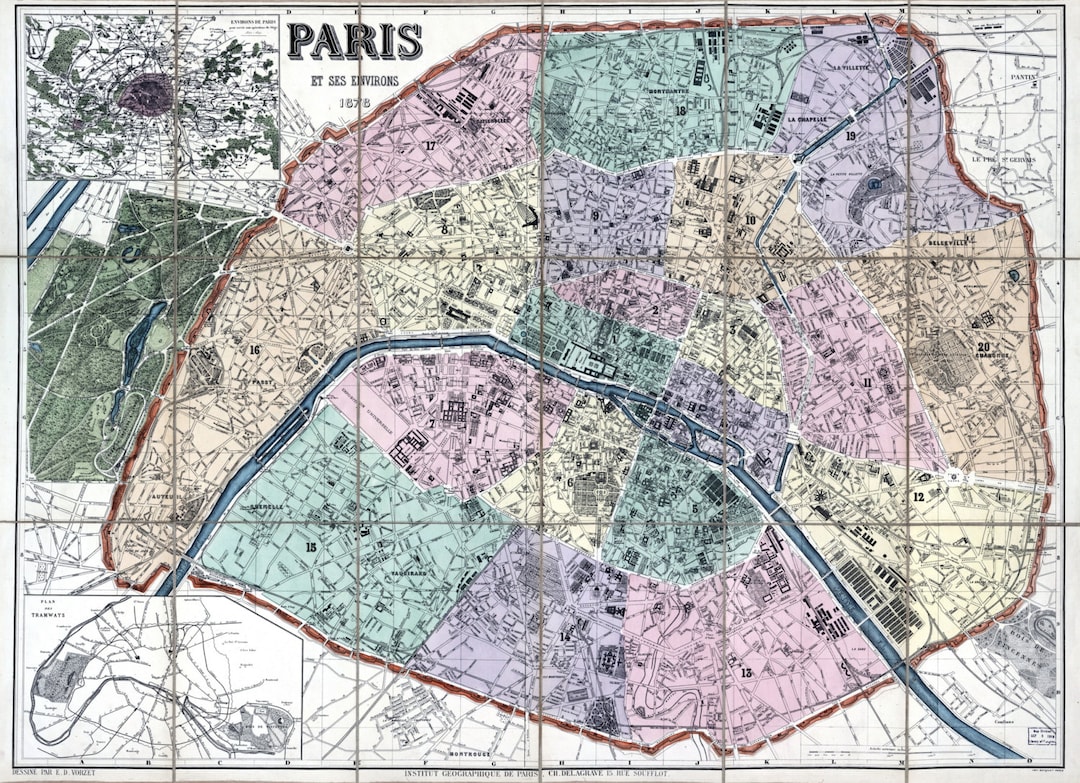 Map of PARIS France 1870's Antique Map Digitally Remastered Poster ...