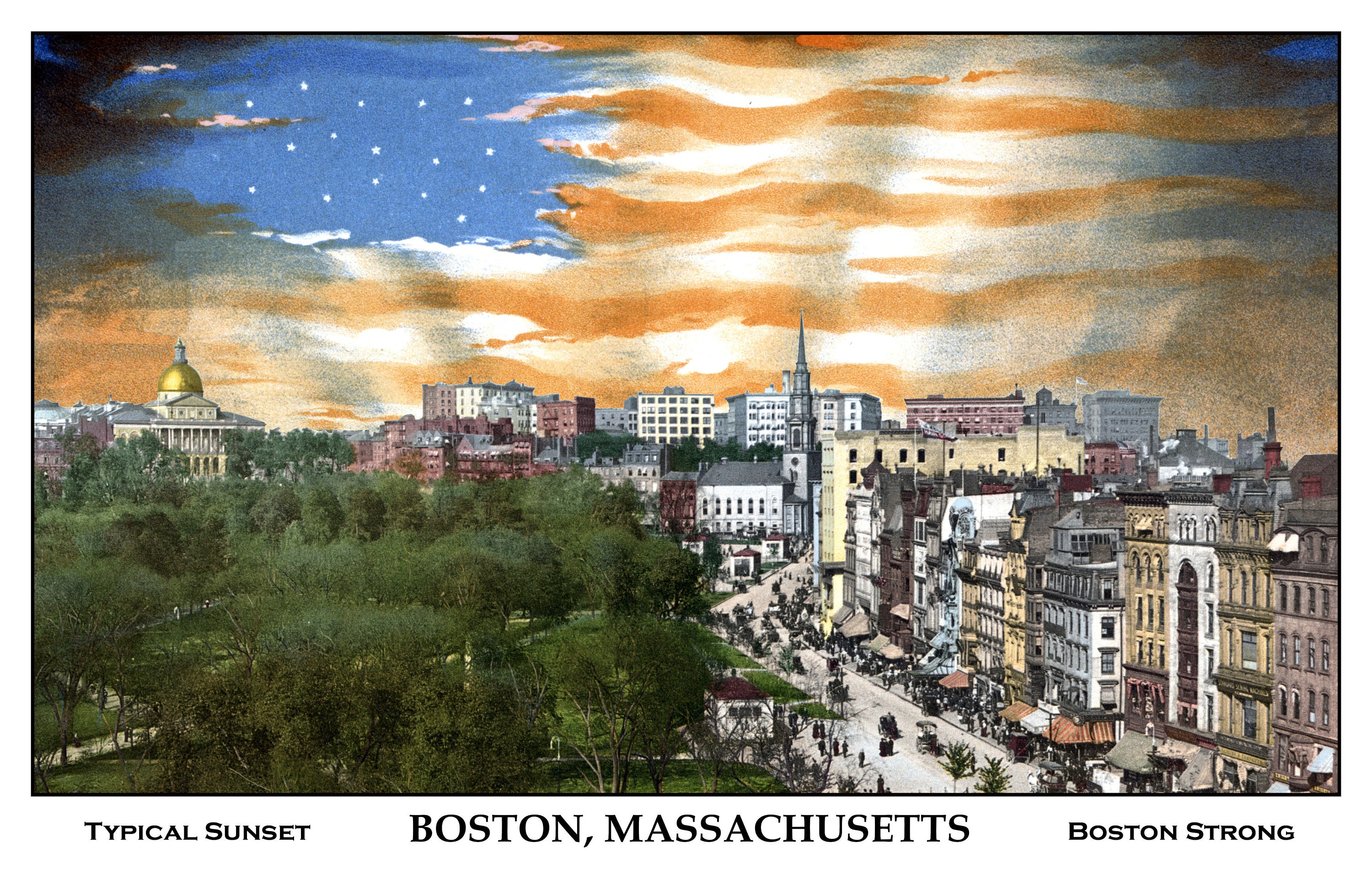 Boston Strong - Vintage Remastered Art Illustration of Boston, MA ...