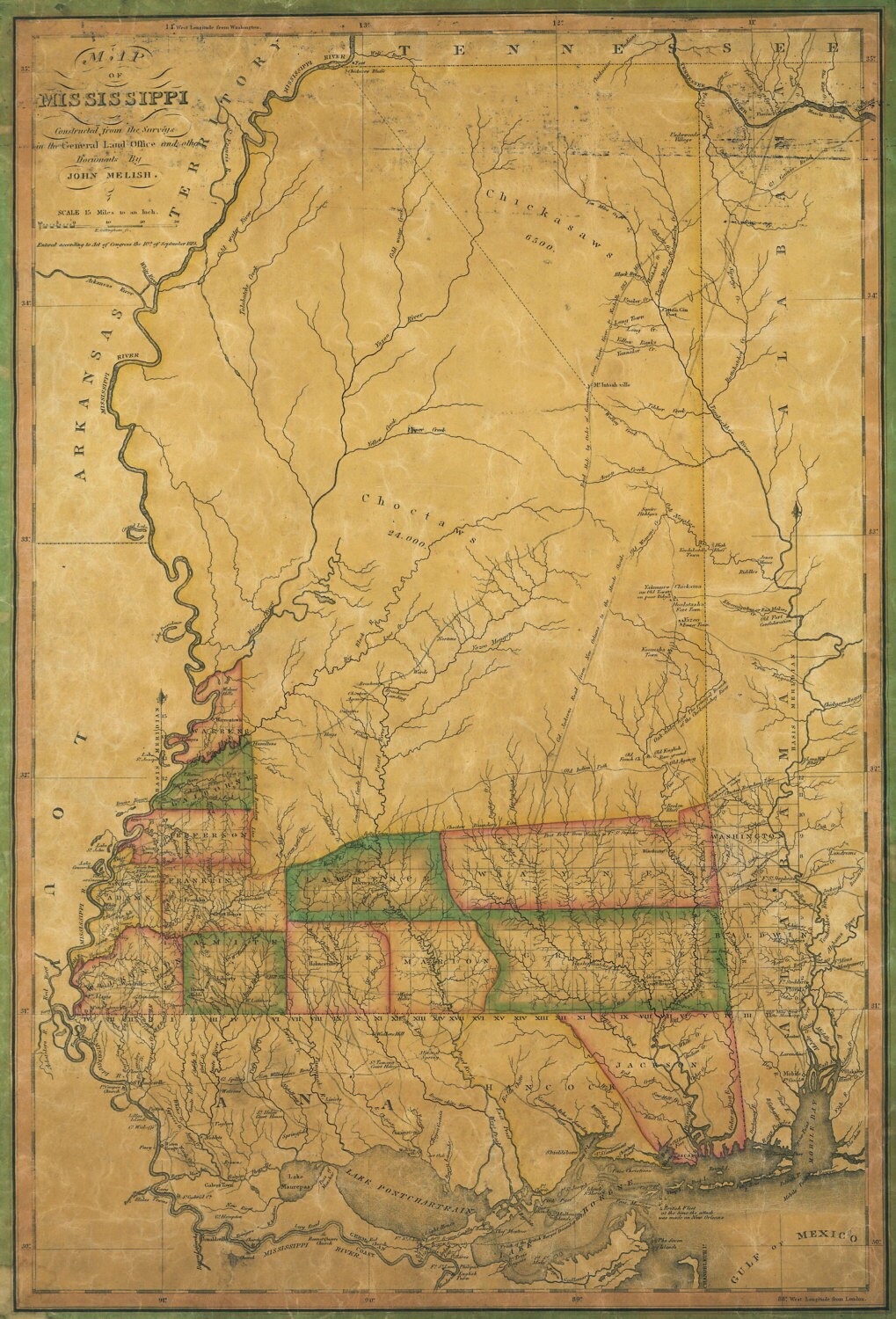 1819 Map of Mississippi DIGITAL DOWNLOAD State of Mississippi Showing ...