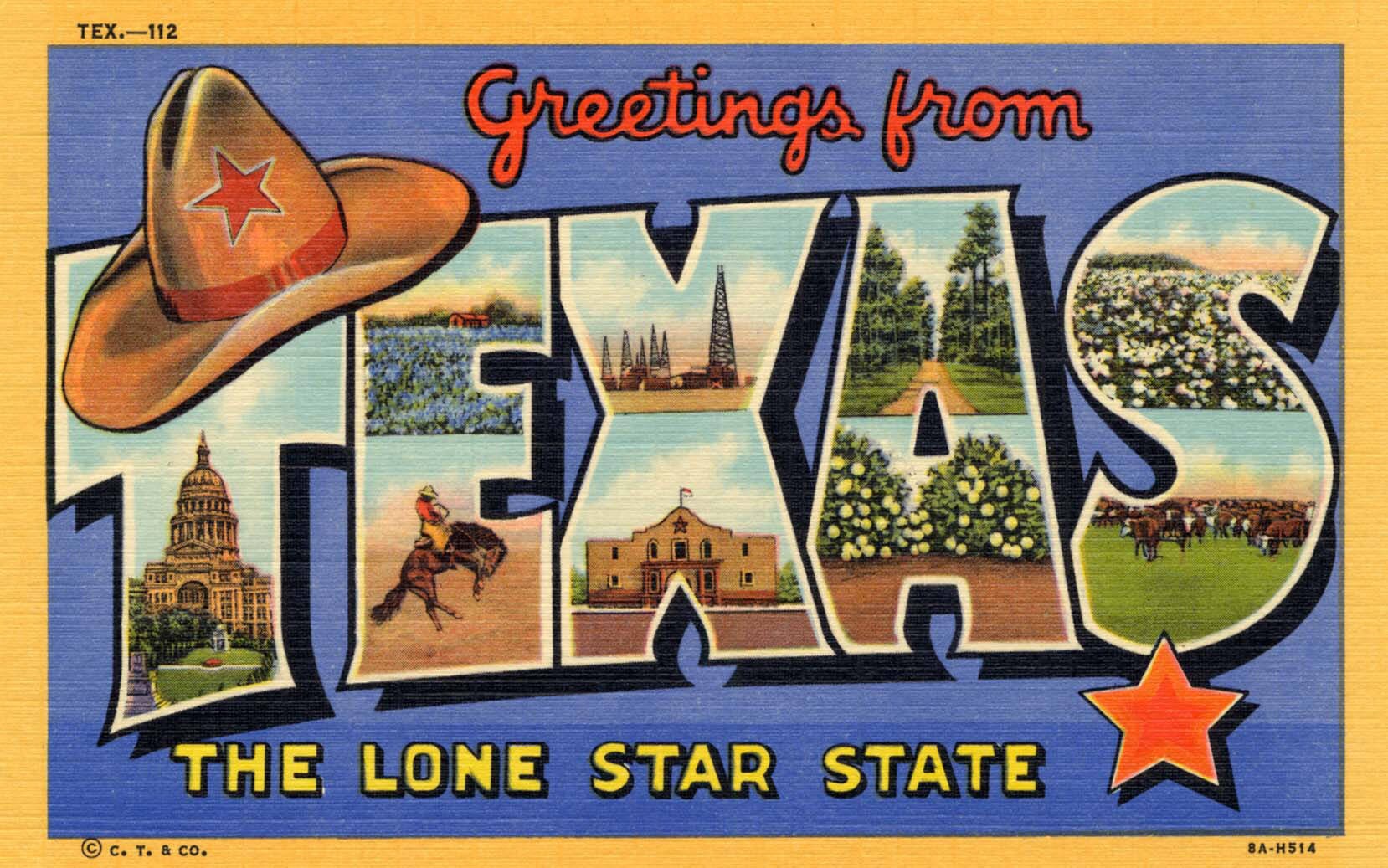 Four Different TEXAS Large Letter Greeting Postcard Digital Download ...