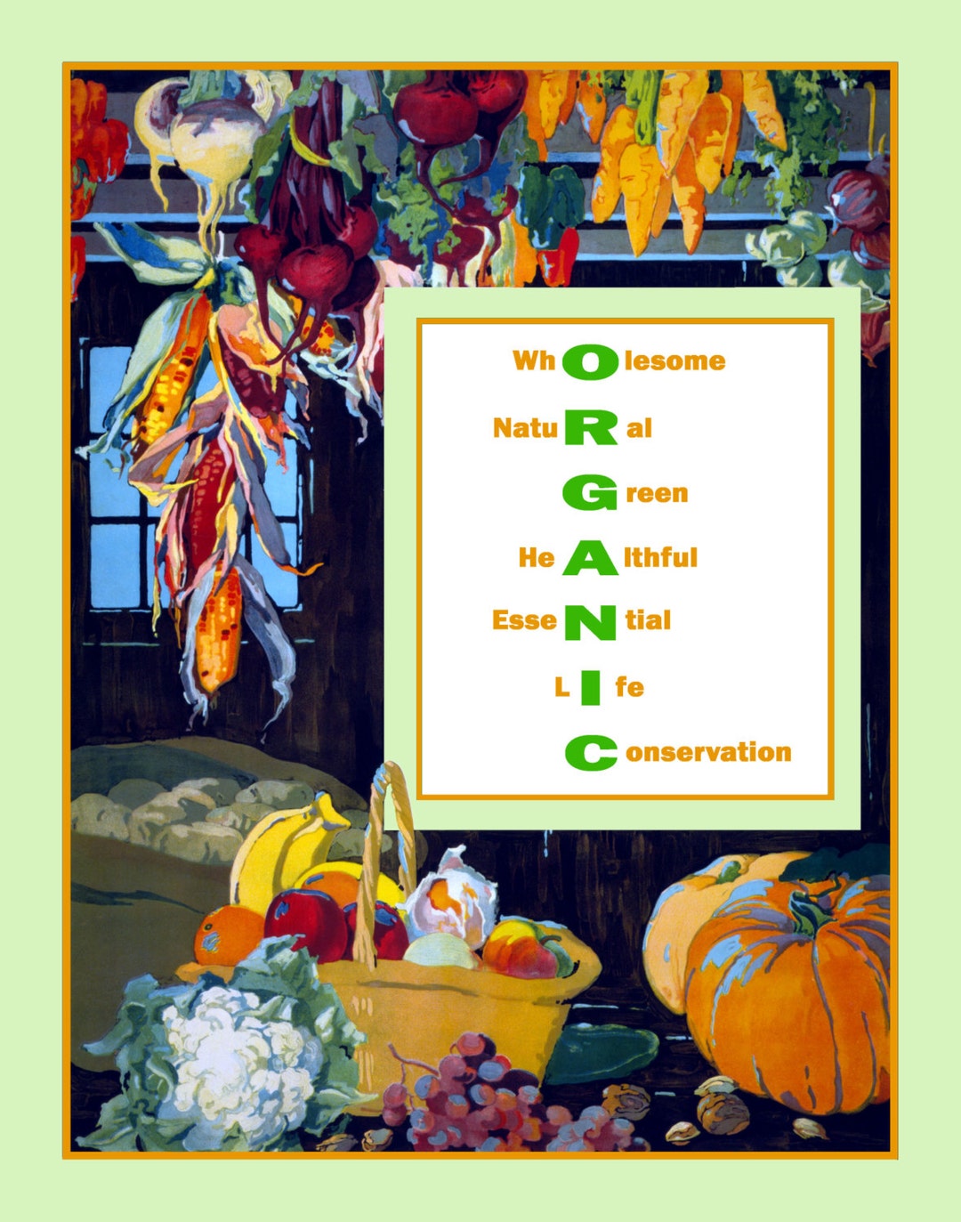 Vintage ORGANIC FOOD Poster Print - Digitally Remastered Food Print ...