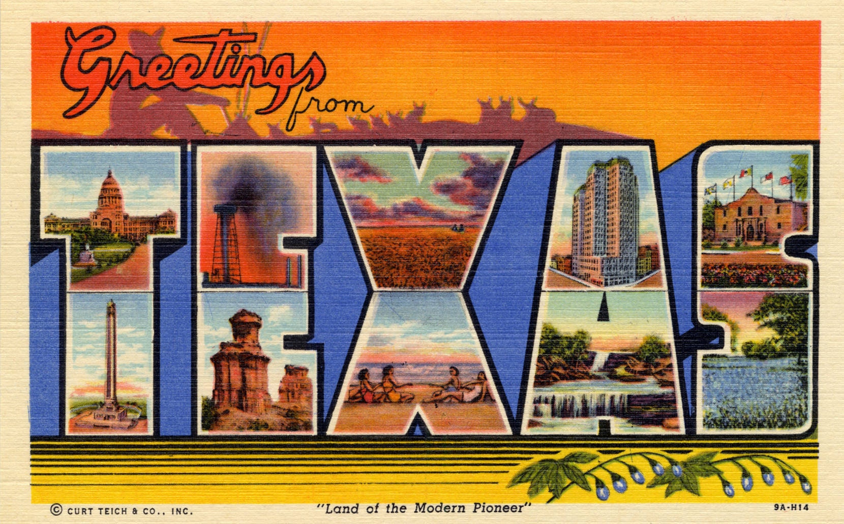 Four Different TEXAS Large Letter Greeting Postcard Digital Download ...