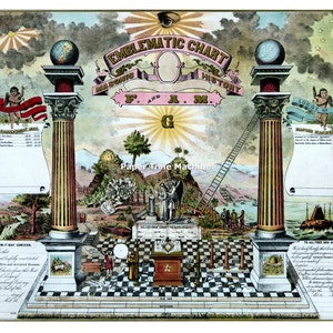 Emblematic Chart of Masonic History MASONS FREEMASONRY Vintage ...