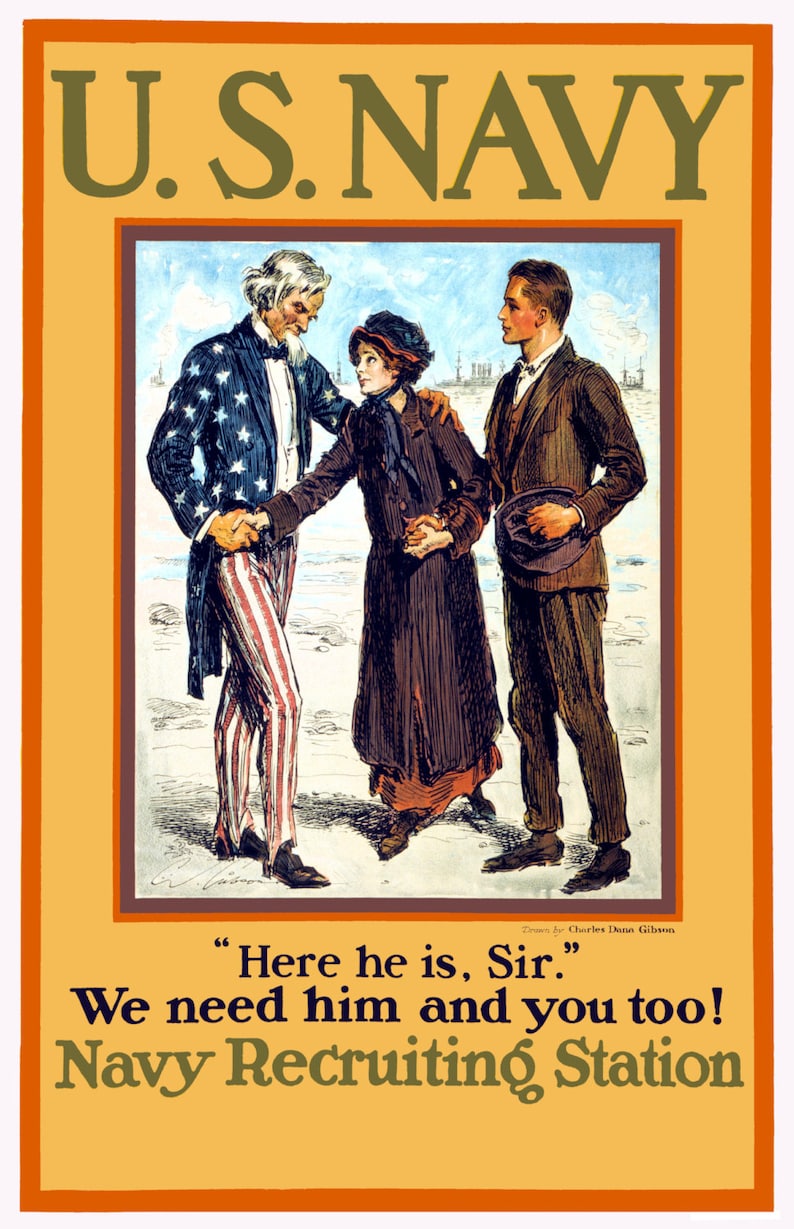 Charles Dana Gibson Uncle Sam NAVY World War Vintage Art Print ...