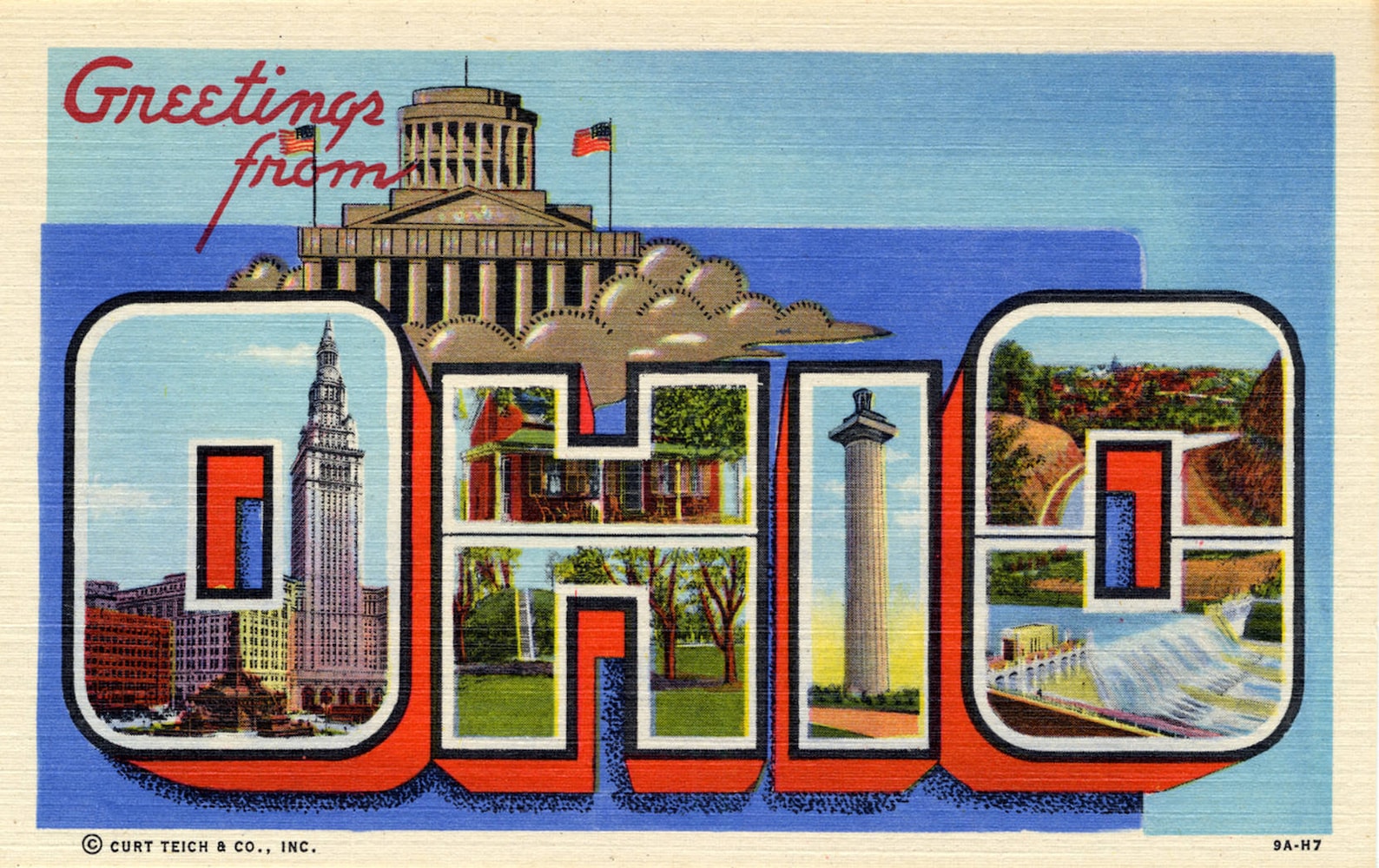 Three Different OHIO Large Letter Greeting Postcard Digital Download ...