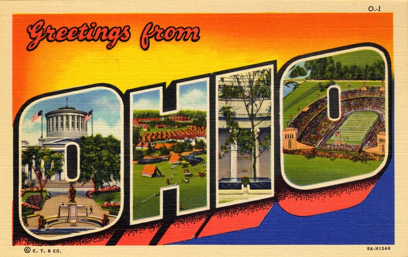 Three Different OHIO Large Letter Greeting Postcard Digital Download ...