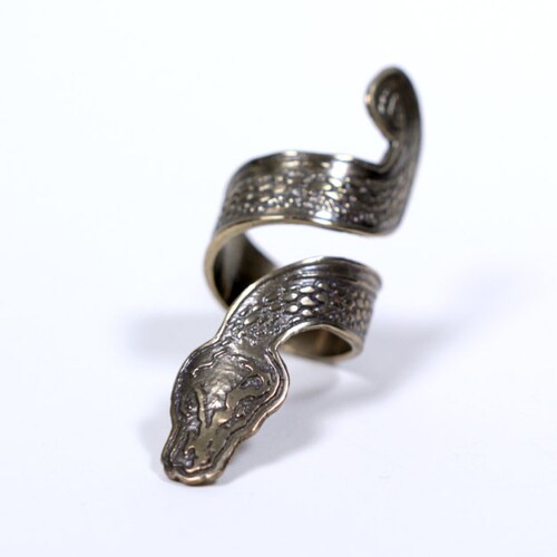 The Serpent Ring // Adjustable Statement Snake Ring in Silver - Etsy