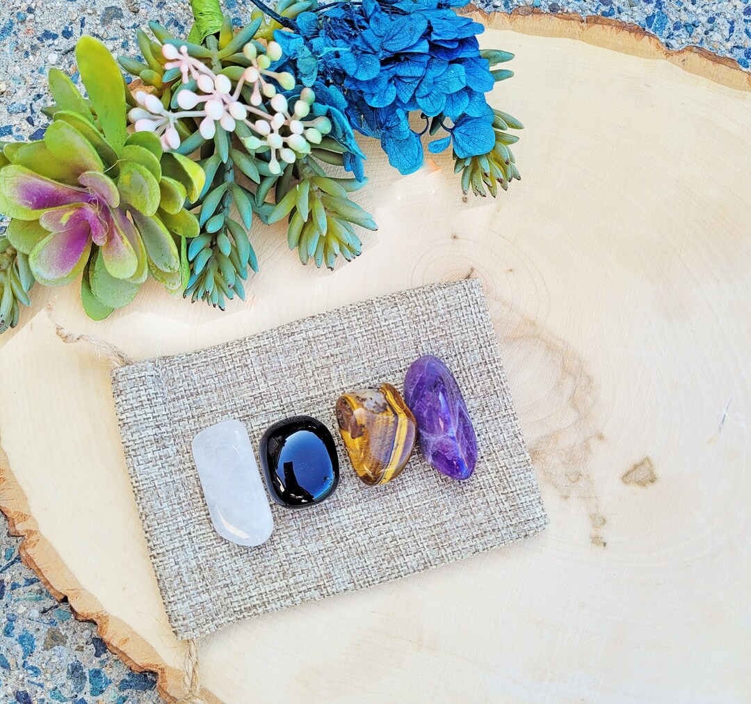 Protection Crystal Kit With Chart and Pouch | Protection Gemstone Set ...