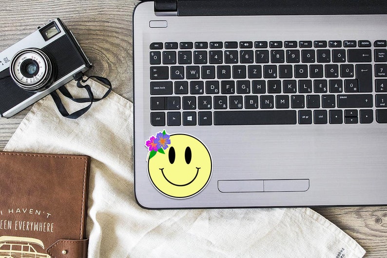 Floral Happy Face Sticker | Smiley Car Decal, Laptop Sticker - Etsy