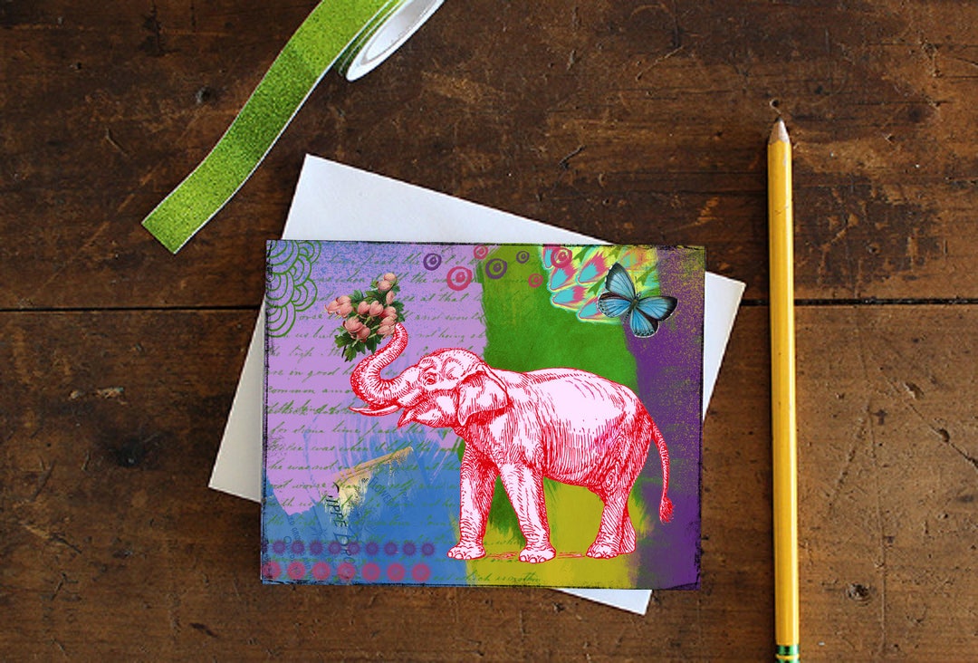 Elephant Greeting Card Note Card Blank Card Valentine's Day Birthday ...