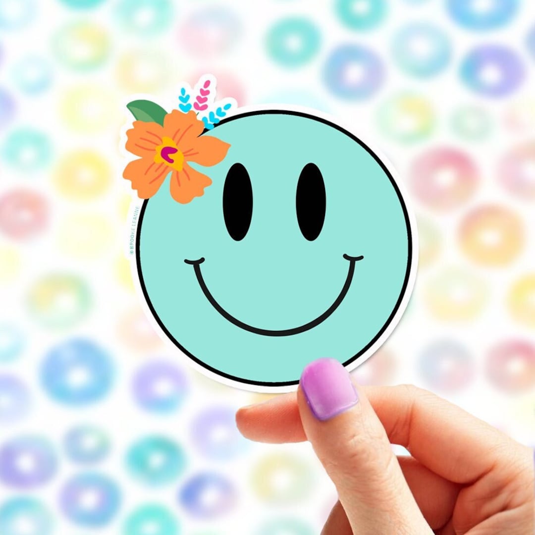 Happy Face Sticker Smiley Face Vinyl Sticker Blue Happy Car Decal ...