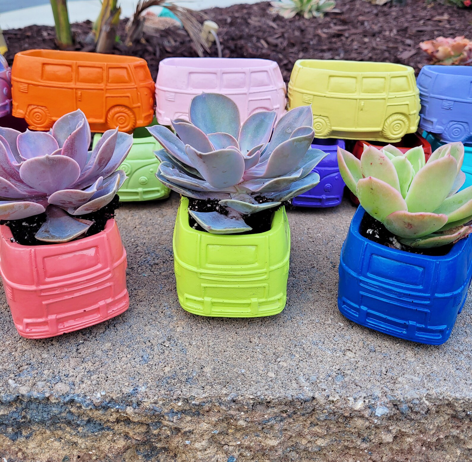 Hippie Van Bus Planter Pot Concrete Succulent Planter Pot Tie Dye ...