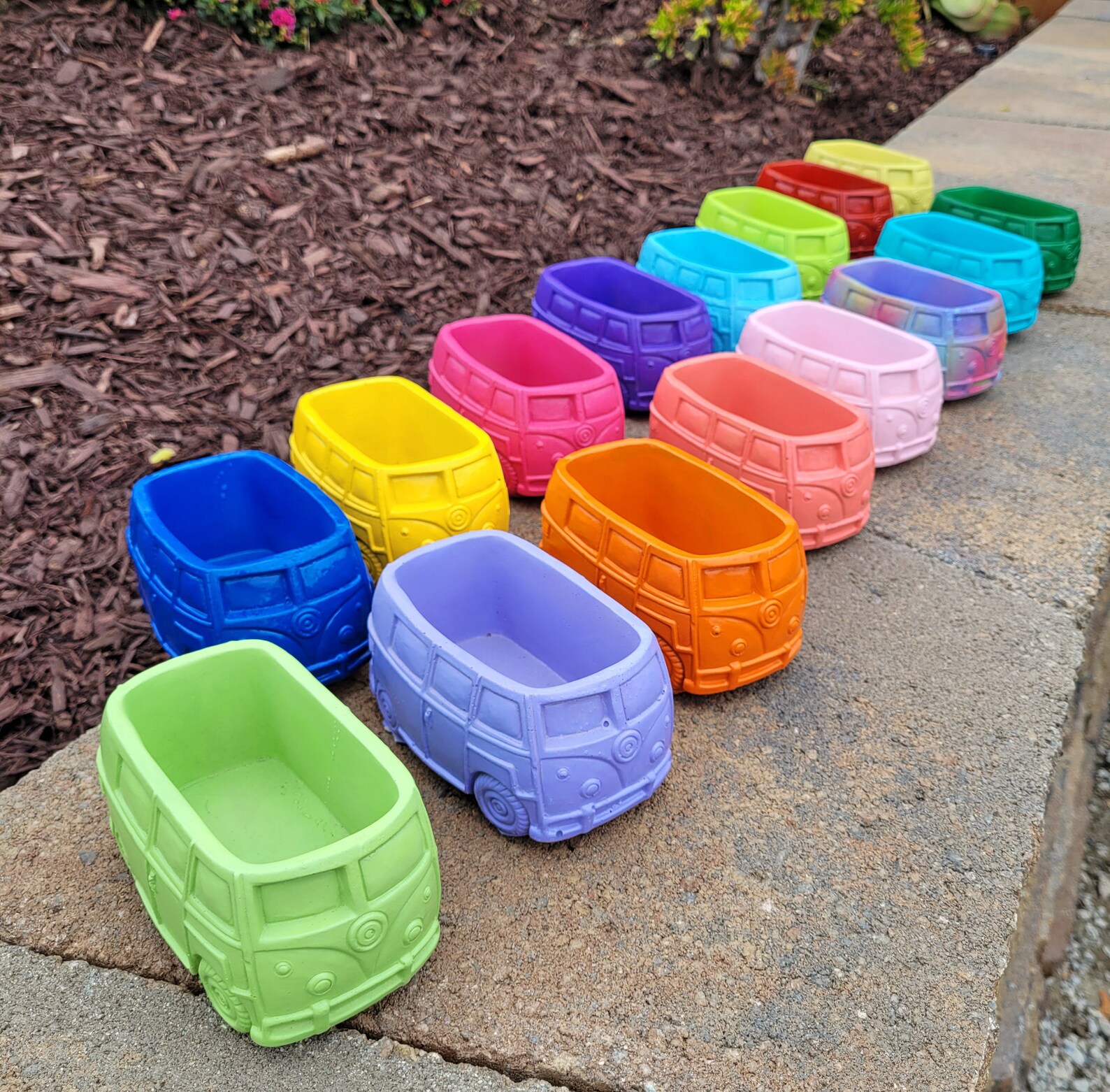 Hippie Van Bus Planter Pot Concrete Succulent Planter Pot Tie Dye ...