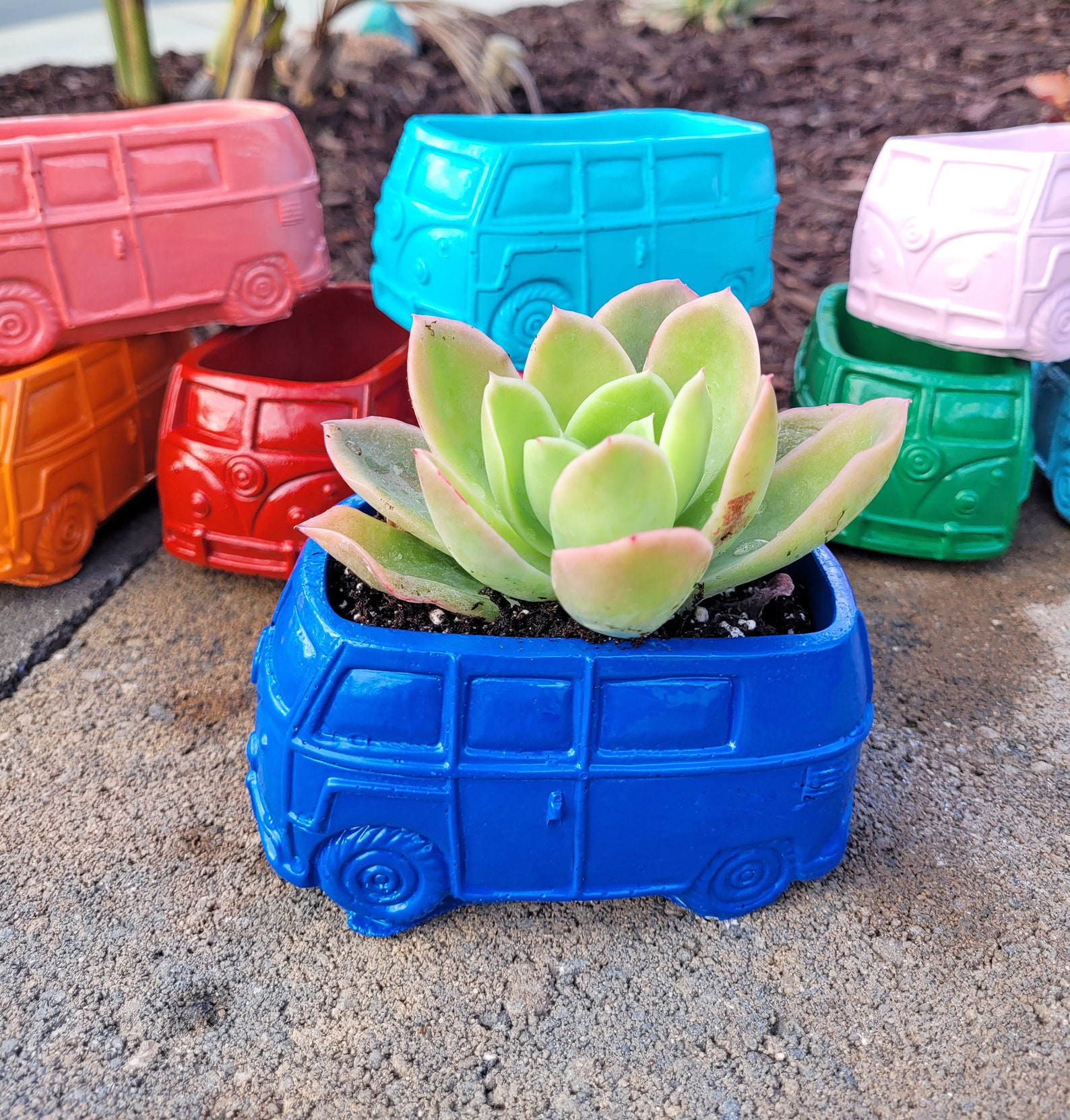 Hippie Van Bus Planter Pot Concrete Succulent Planter Pot Tie Dye ...