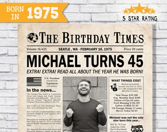 Back in 1975 Newspaper Poster PRINTABLE 45th Birthday Sign - Etsy Canada