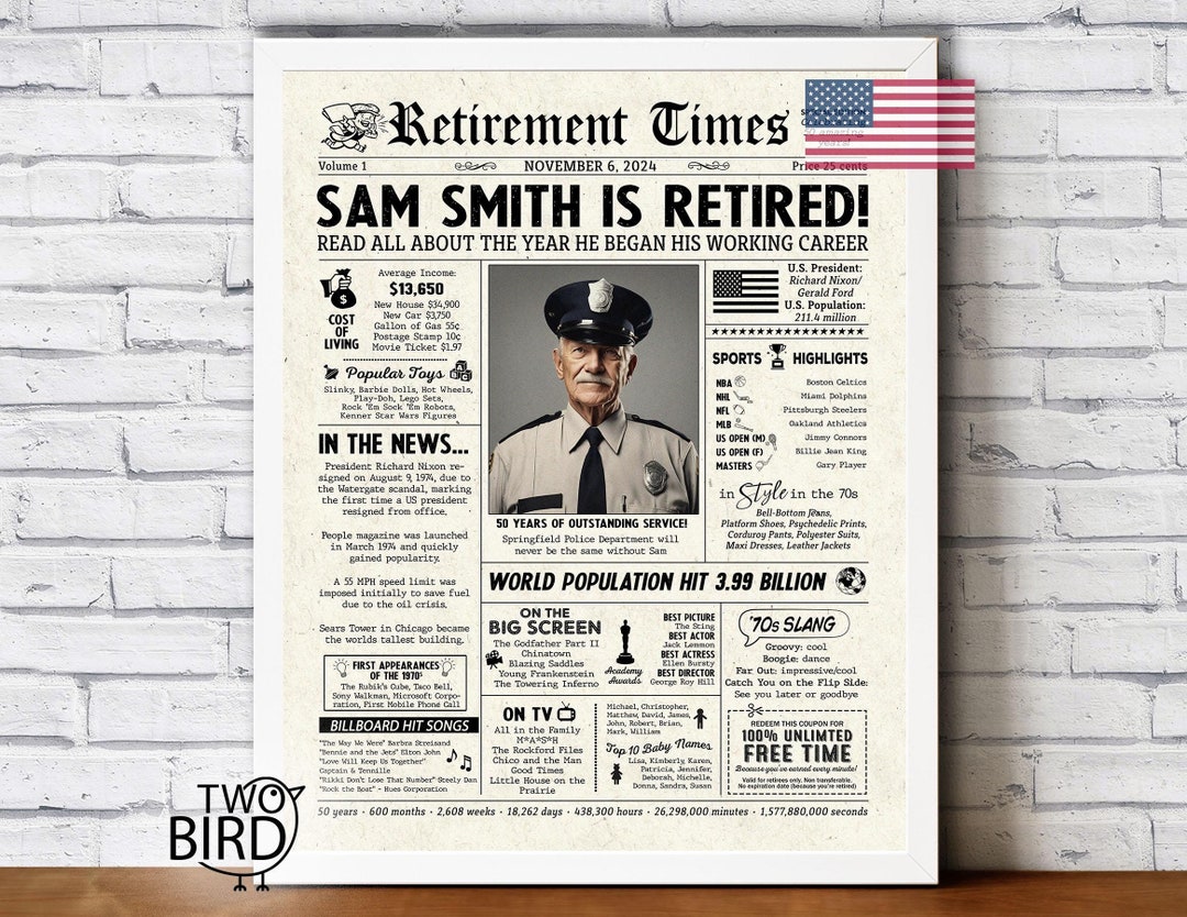 Retirement Newspaper - Retirement Gift for Him - 50 Years Retired ...