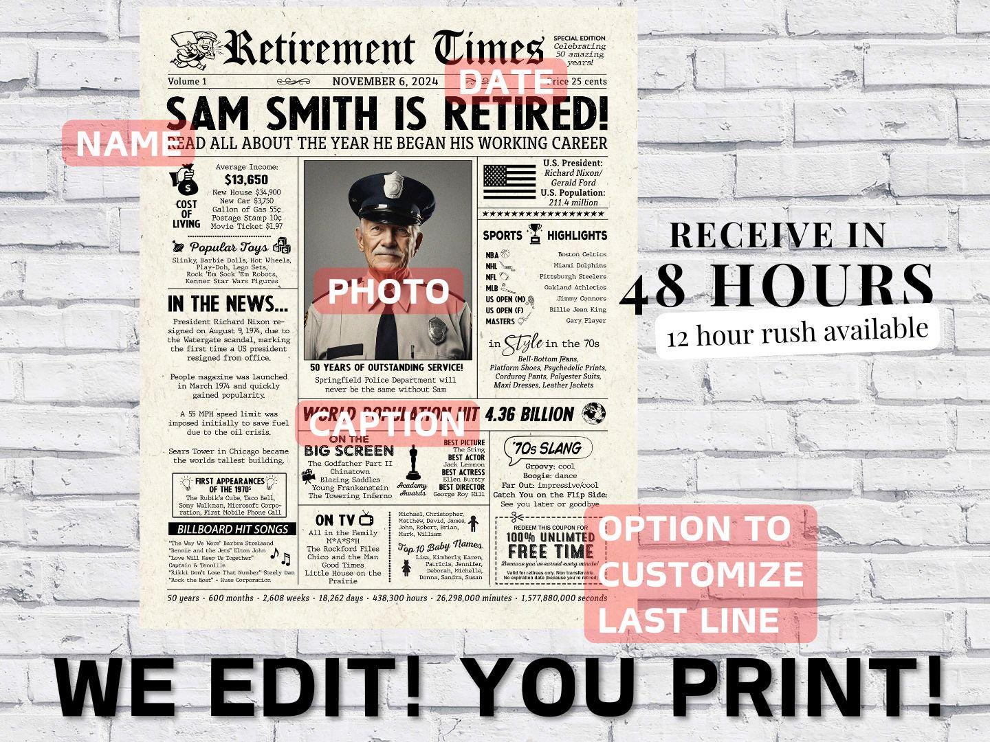 Retirement Newspaper - Retirement Gift for Him - 50 Years Retired ...
