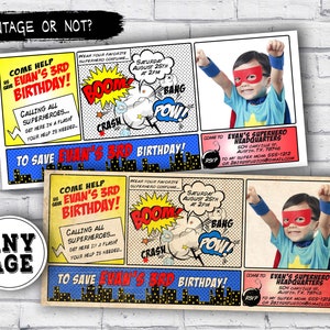 Comic Book Superhero Invitation / VINTAGE Superhero Birthday Invite DIY ...
