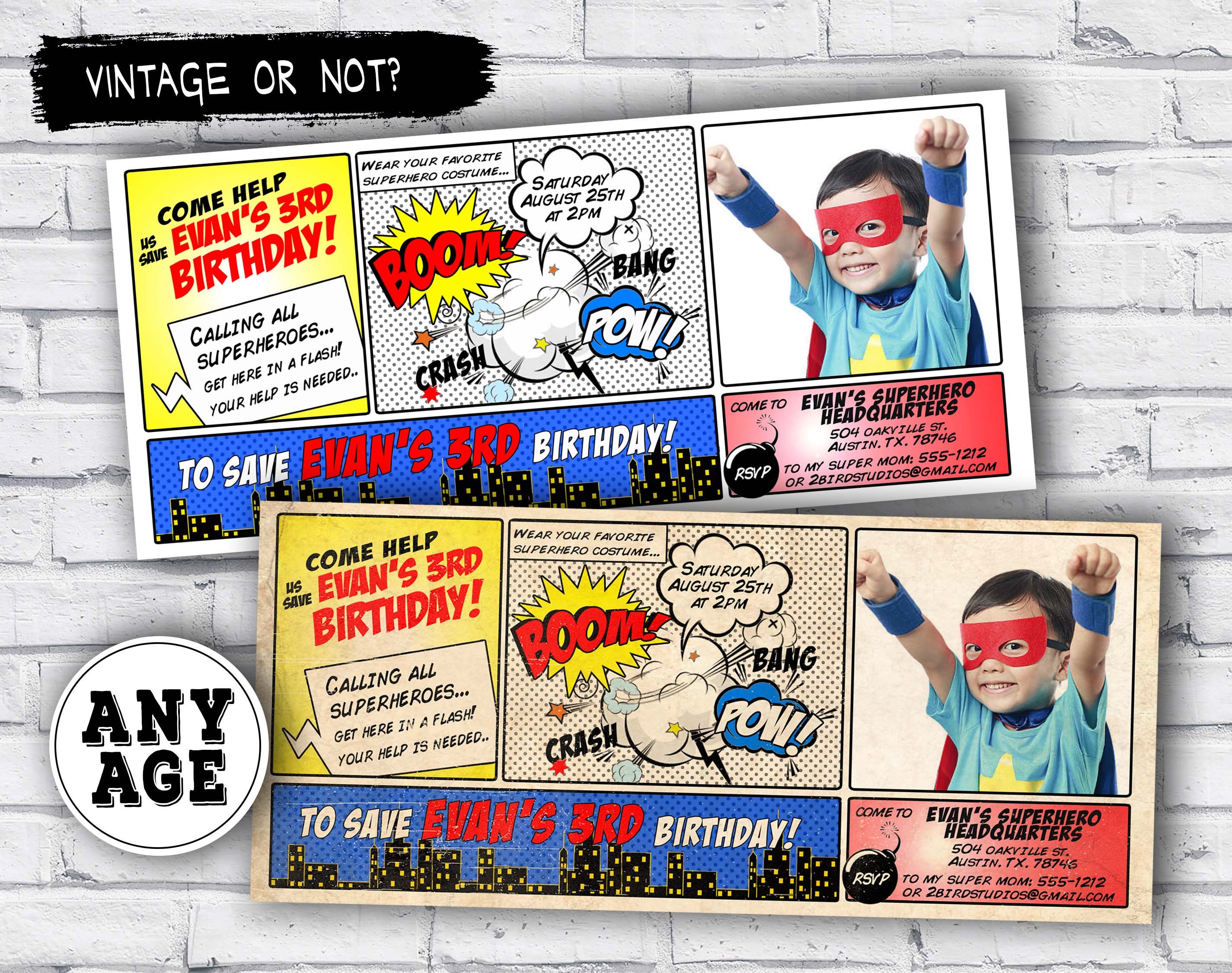 Comic book superhero Invitation / VINTAGE Superhero birthday | Etsy