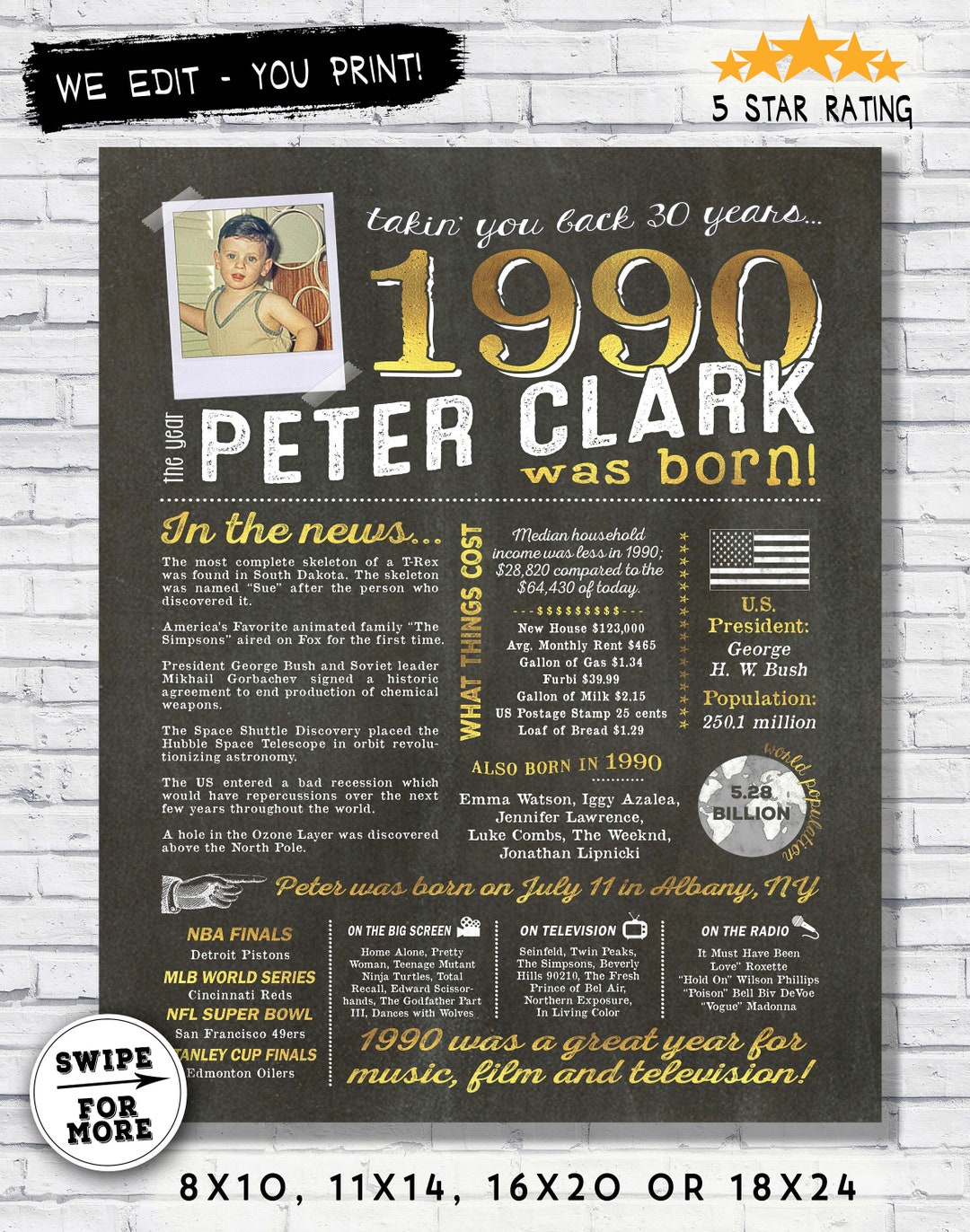 In the Year 1990 Birthday Party Decor - 30th Birthday Gift for Him ...