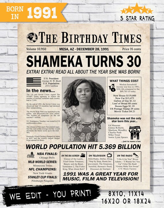 In the year 1991 birthday party decor - 30th birthday gift for her ...