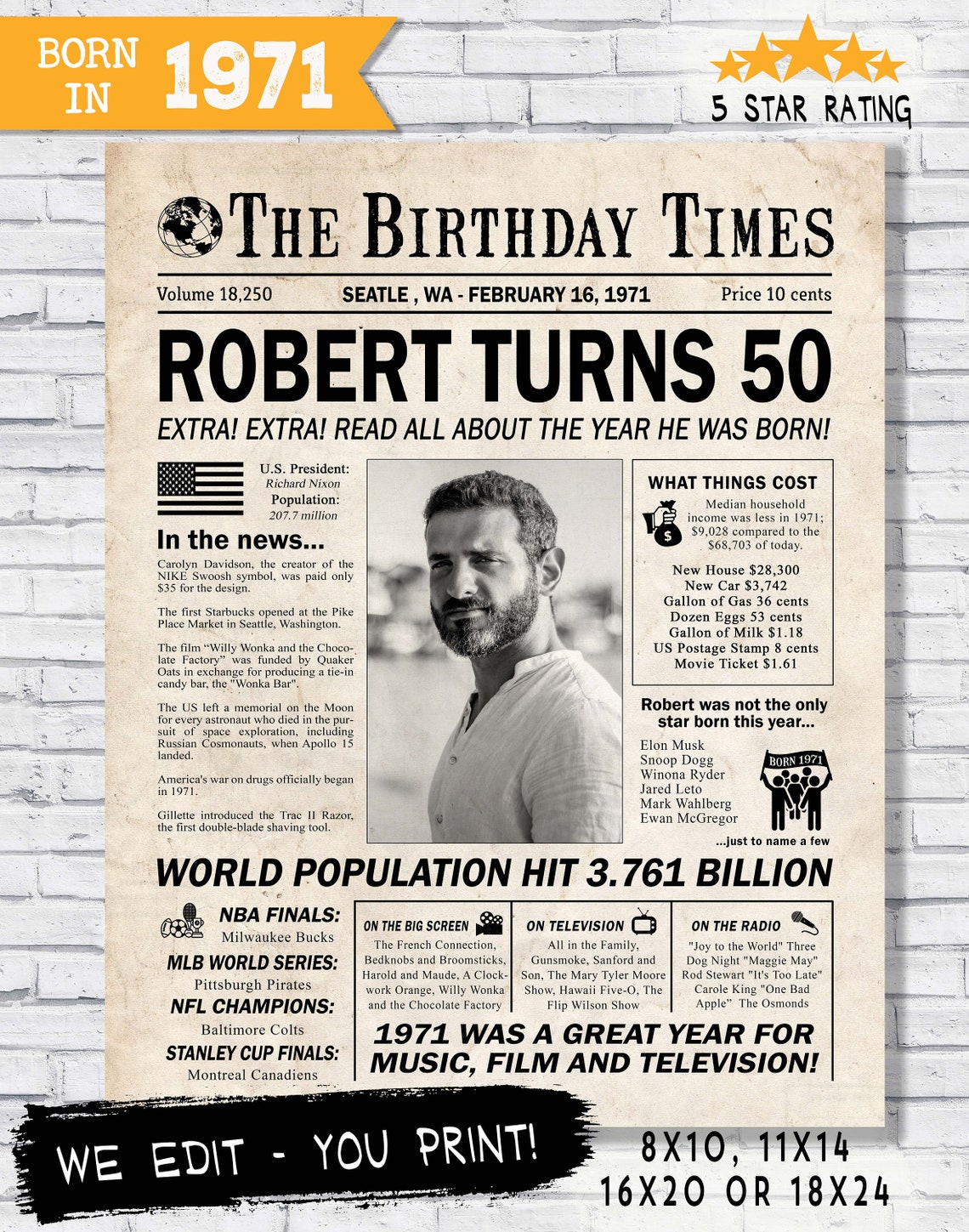 In the Year 1971 Birthday Party Decor 50th Birthday Gift for | Etsy