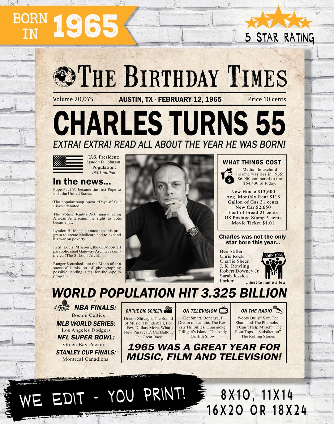 In the Year 1965 Birthday Party Decor - 55th Birthday Gift for Him ...