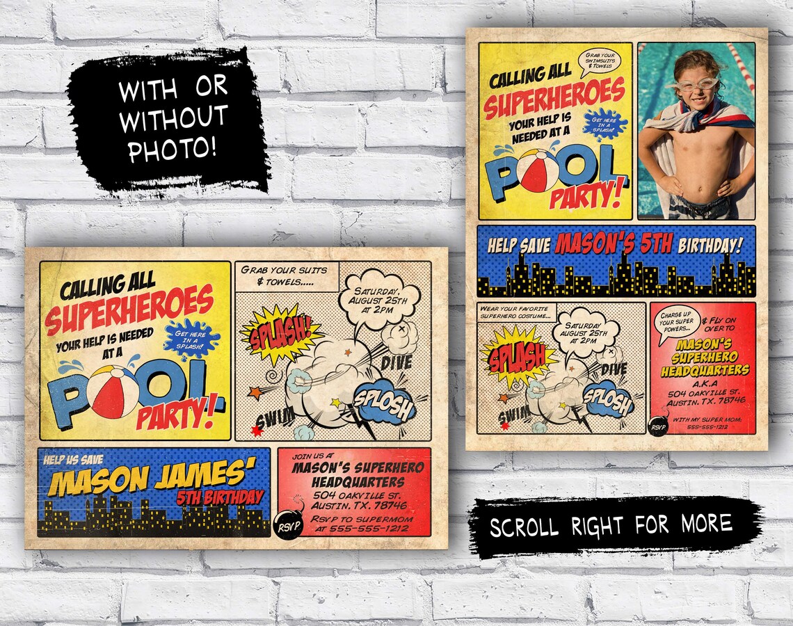 Superhero Pool Party Invitation Pool Party Superhero - Etsy