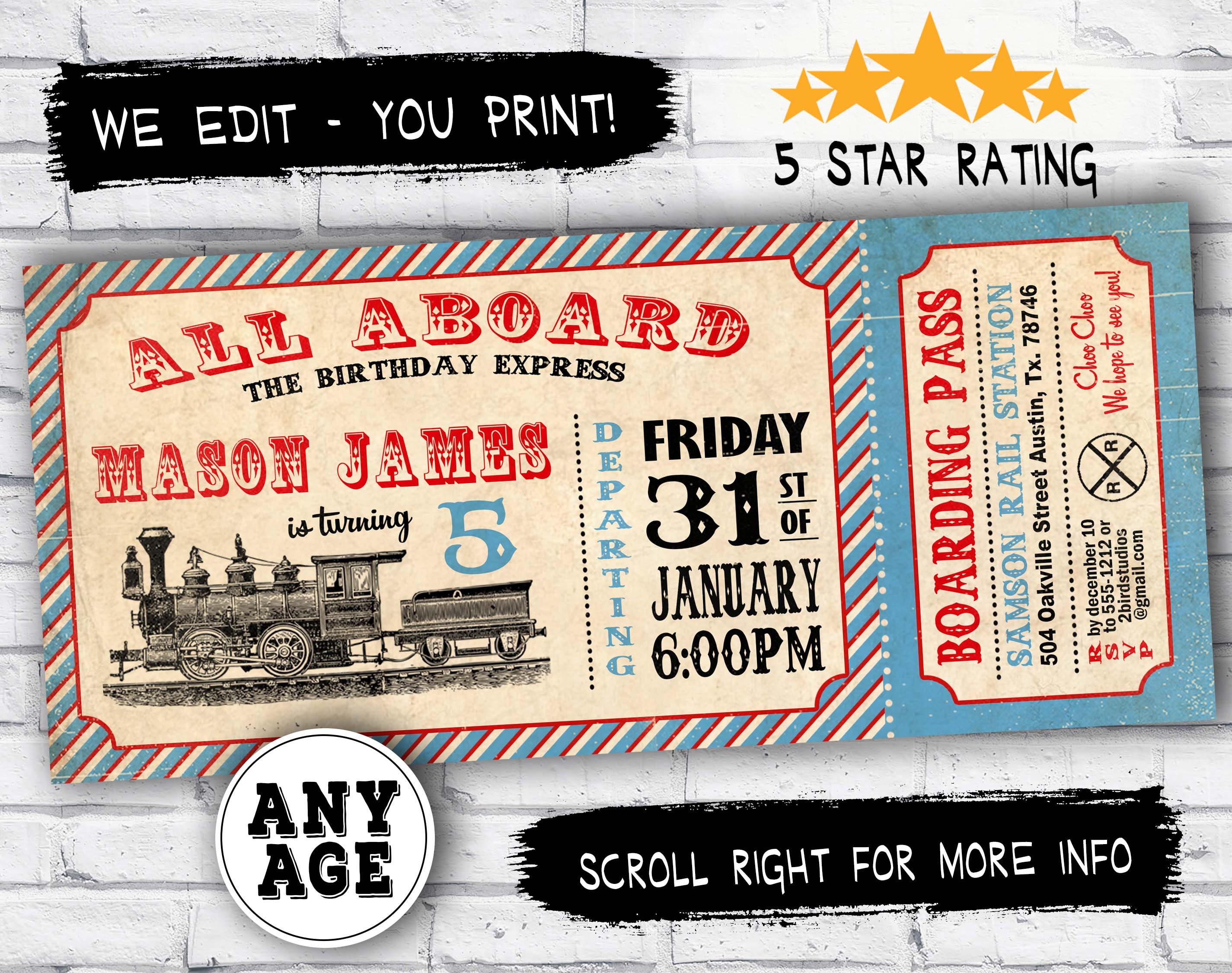 Train Ticket Birthday Invitation