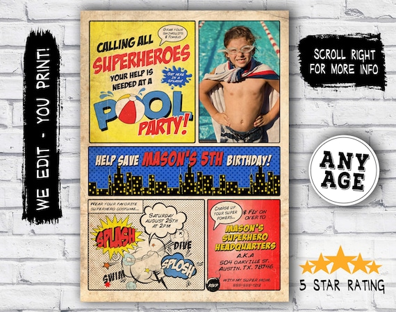 Superhero pool party invitation - Pool party superhero invitation ...