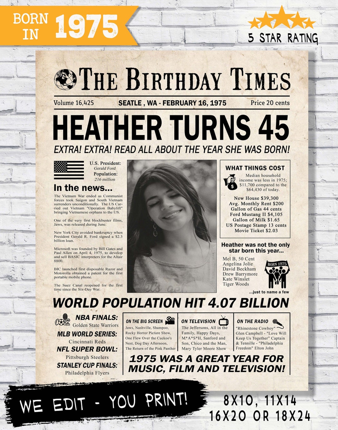 In the Year 1975 Birthday Party Decor 45th Birthday Gift for - Etsy