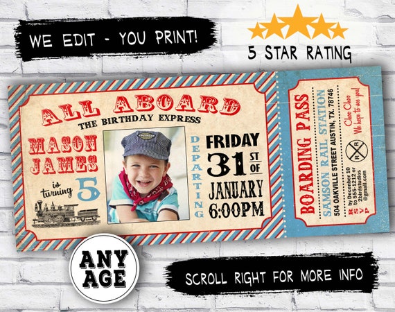 Vintage Train invitation - Train ticket invitation for birthday party ...