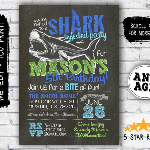 Shark Bite Invite - Etsy