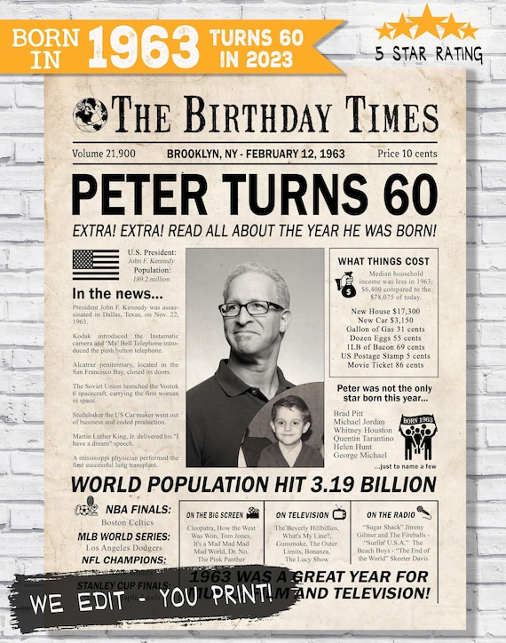 In the year 1963 birthday party decor - 60th birthday gift for him ...