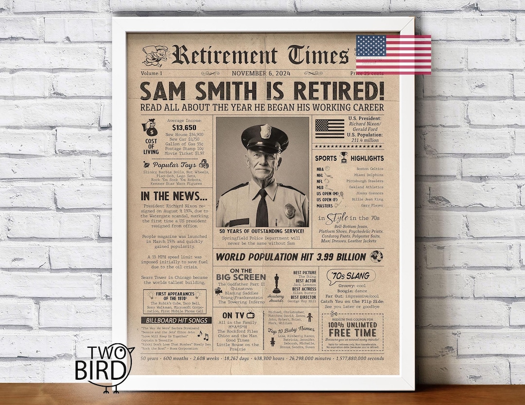 Retirement Newspaper - Retirement Gift for Him - 50 Years Retired ...
