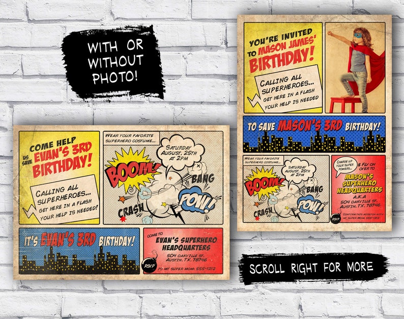 Superhero Invitation Digital Boy Superhero Birthday - Etsy