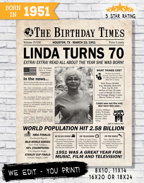 In the Year 1951 PRINTABLE Newspaper Poster Back in 1951 - Etsy